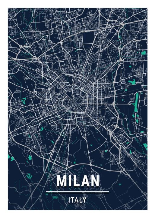 Milan - Italy Blue Dark City Map - Tien Stencil - Digital Art ...