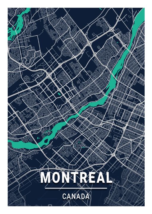 Montreal - Canada Blue Dark City Map - Tien Stencil - Digital Art & AI ...