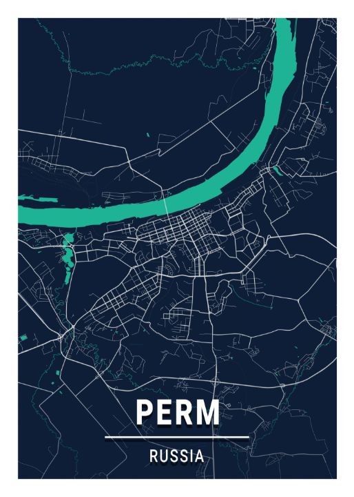 Perm - Russia Blue Dark City Map - Tien Stencil - Digital Art ...
