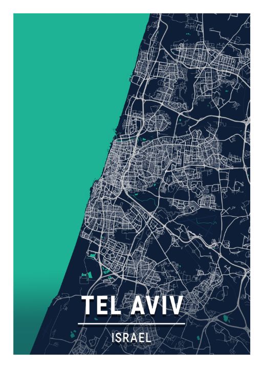 Tel Aviv - Israel Blue Dark City Map - Tien Stencil - Digital Art ...
