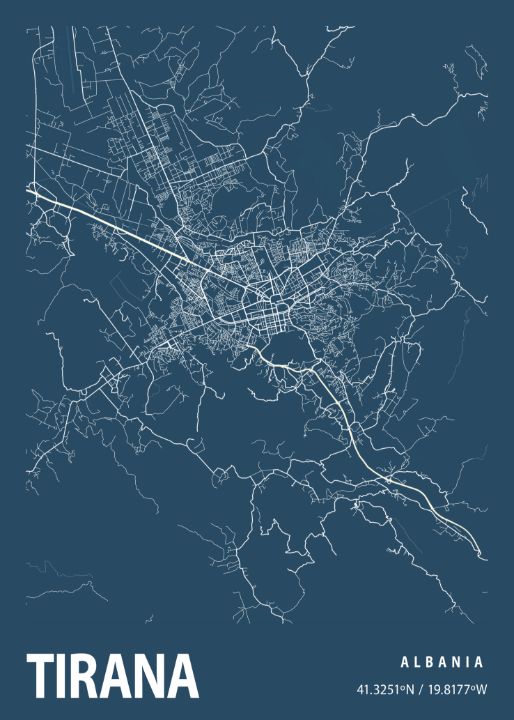 Tirana - Albania Blueprint City Map - Tien Stencil - Digital Art ...