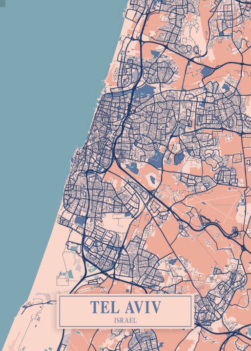 Tel Aviv - Israel Breezy City Map - Tien Stencil - Digital Art & AI ...