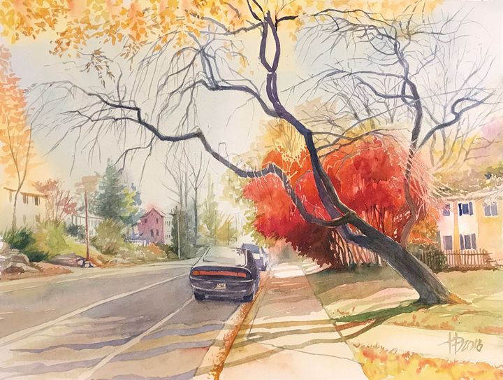 Autumn in suburbs - Emil's Gallery - Paintings & Prints, Buildings ...