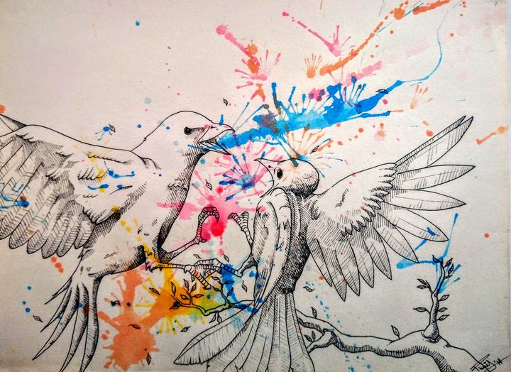 Bird's fight - PietroParisArt - Drawings & Illustration, Animals, Birds ...