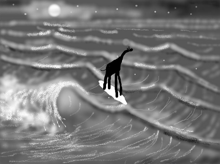 giraffe surfing in the moonlight - woz - Digital Art & AI, Landscapes ...