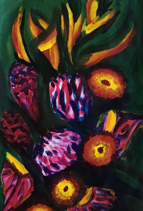 Green Tropical Flowers - Samantha Wilson - Paintings & Prints, Flowers ...