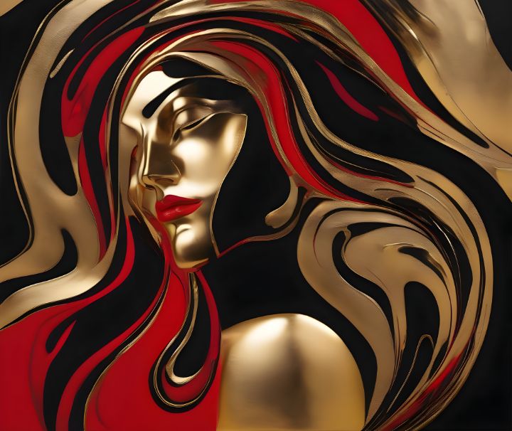 Black Red and Gold Abstract Women - Csaba_Fikker - Paintings & Prints ...