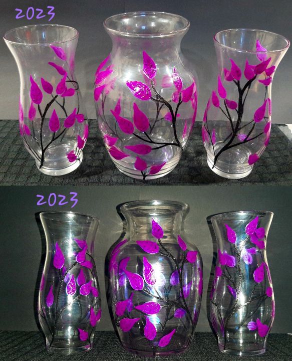 Magenta Leaves - Chrystal's Creations - Glass, Vases & Urns - ArtPal