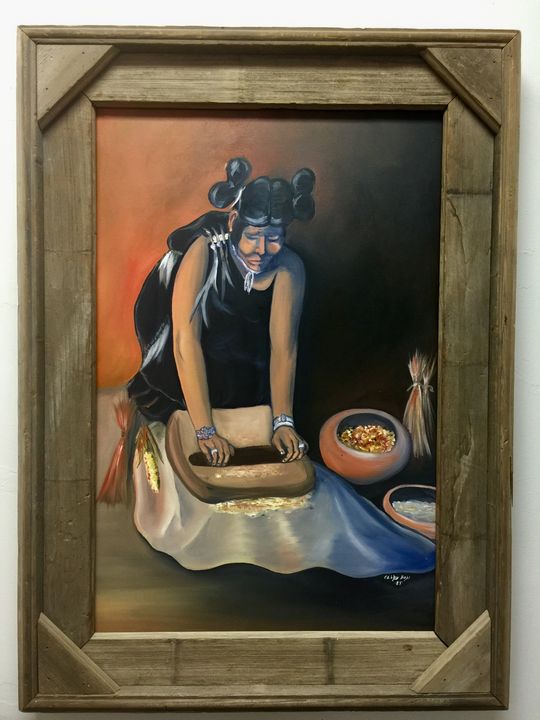 Hopi Indian Maiden Grinding Corn - Calby's Art - Paintings & Prints ...