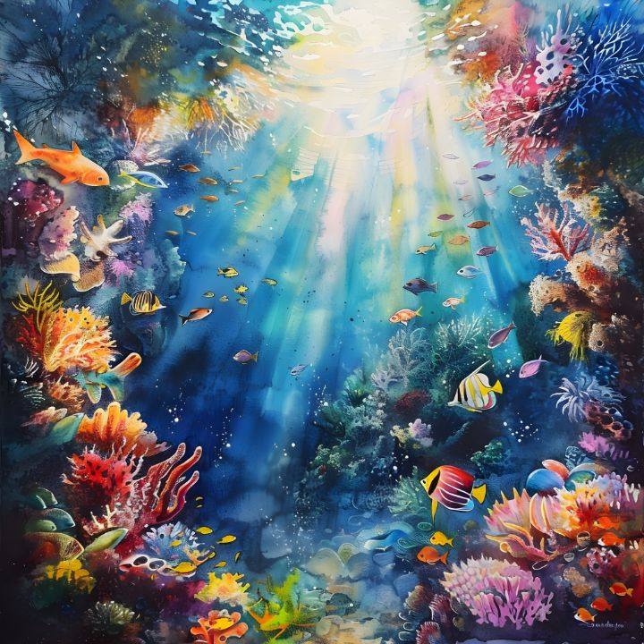 Vibrant Oceanic Dreamscape Wall Art - GalaxiaArt - Paintings & Prints ...