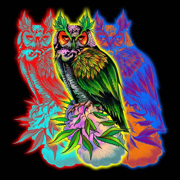 Great Horned Cannabis Owl Edit - Krisi Konvict - Paintings & Prints ...