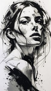 Bold Black-and-White Ink Portrait - MarieN - Paintings & Prints, People ...
