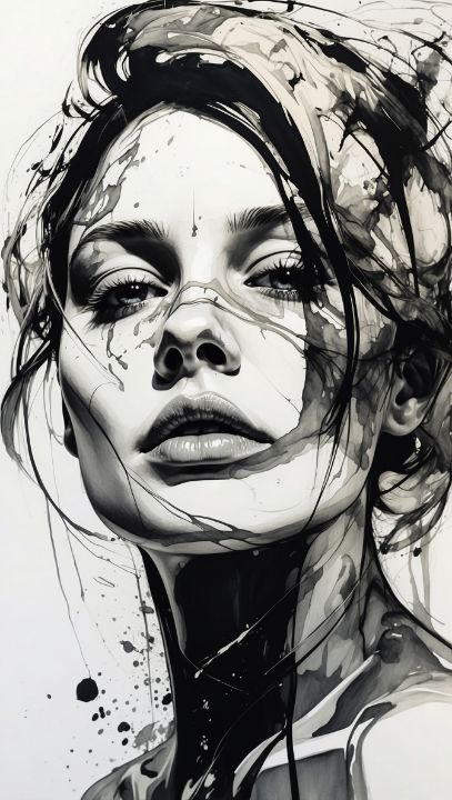 Bold Black-and-White Ink Portrait - MarieN - Paintings & Prints, People ...