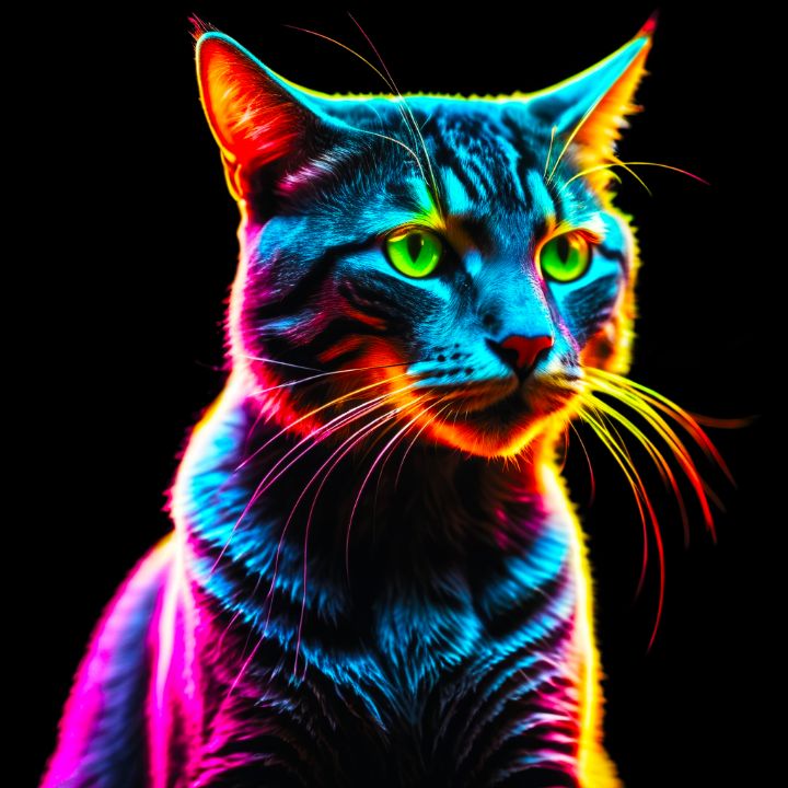 Colorful Cyber Cat Portrait - PixelPunny - Digital Art & AI, Animals ...
