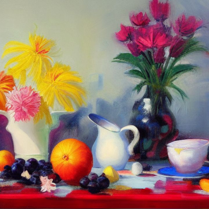 Red tablecloth Still life - imaginart - Paintings & Prints, Still Life ...