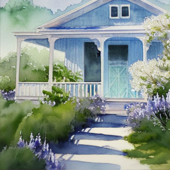 Blue house - imaginart - Paintings & Prints, Buildings & Architecture ...