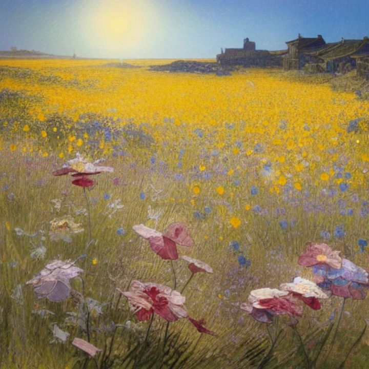 The wild flowers field landscape - imaginart - Paintings & Prints ...