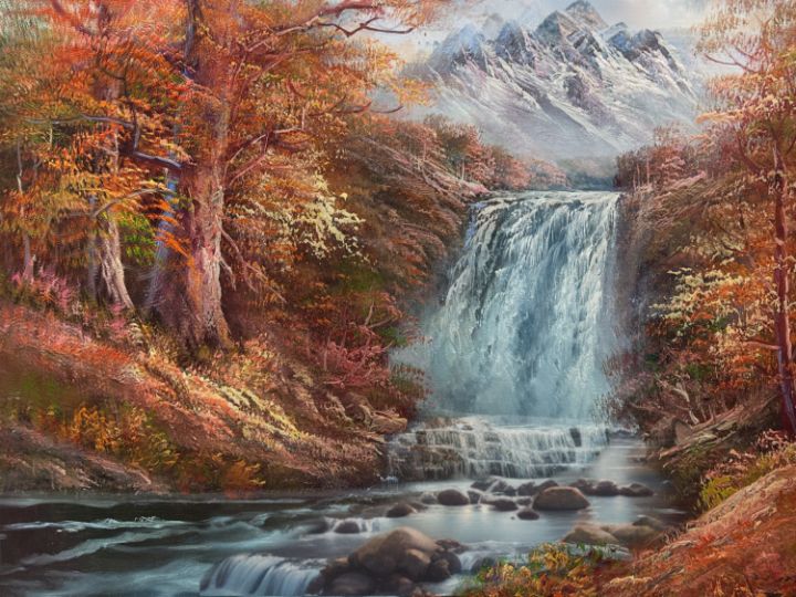 Waterfalls in fall - imaginart - Paintings & Prints, Landscapes ...