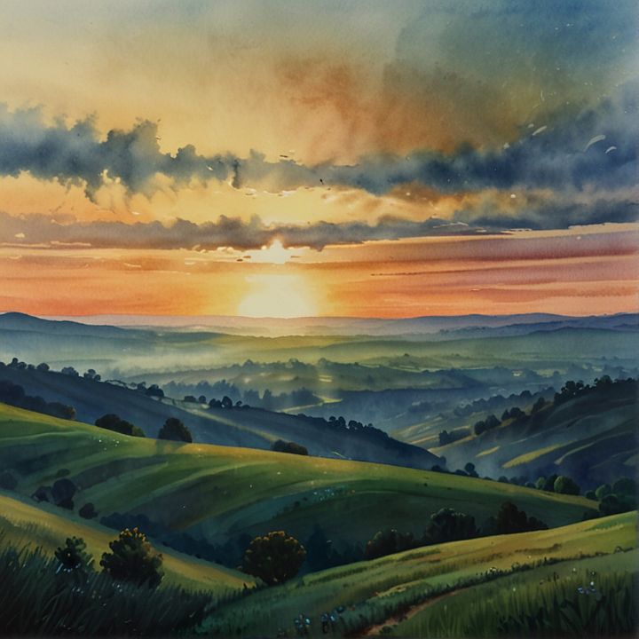 Hills at sunset - imaginart - Paintings & Prints, Landscapes & Nature ...