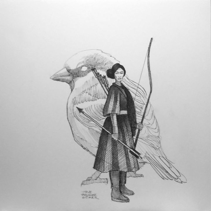 Japanese Female Archer and Sparrow - Steve Brumme Woker - Paintings ...