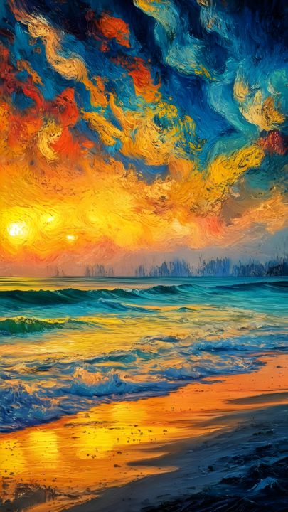 Fiery sunset Canvas Print - Daron's Creations - Paintings & Prints, Landscapes & Nature, Beach ...
