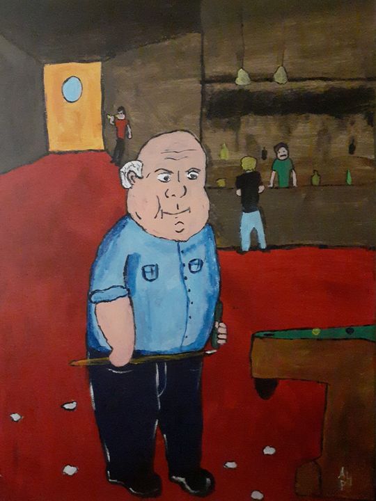 Fat Man Playing Pool - Alejandro Pierre Hedges - Paintings & Prints ...