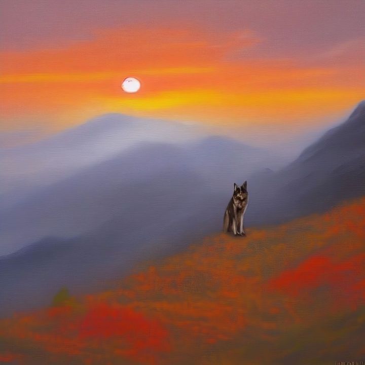 Misty Mountain Sunset Wolf - Animalfan's Animal Art - Paintings ...