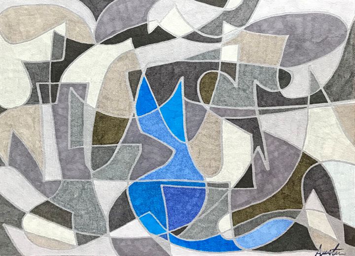 Blue Cat - Jon Austin - Paintings & Prints, Abstract, Figurative - ArtPal