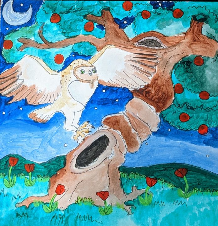 Owl coming home - Barbara Gallagher - Drawings & Illustration, Animals ...