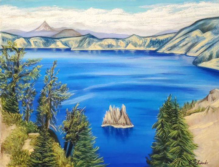 Crater Lake with Phantom Ship Island - Christine Schwander - Paintings ...