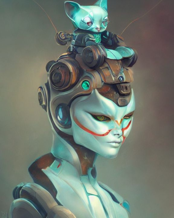 Robot and Robot Cat - LadyV68 Art Gallery - Digital Art & AI, Science ...