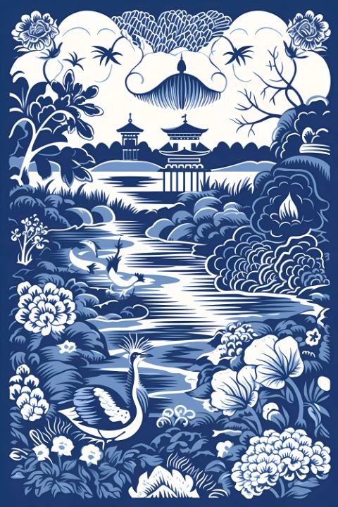 White & Blue Willow Art - Impress Art Studio - Digital Art & AI ...