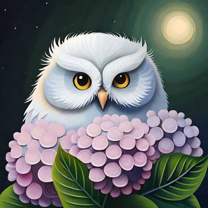 Hydrangea with Owl #007 - Adrian Yoon - Paintings & Prints, Flowers ...