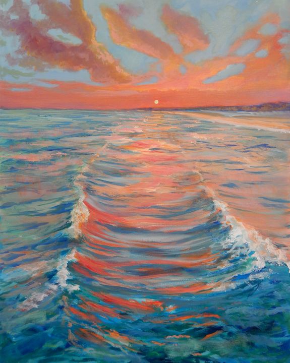 Waves at Sunset - Joy Parks Coats Art - Paintings & Prints, Landscapes ...
