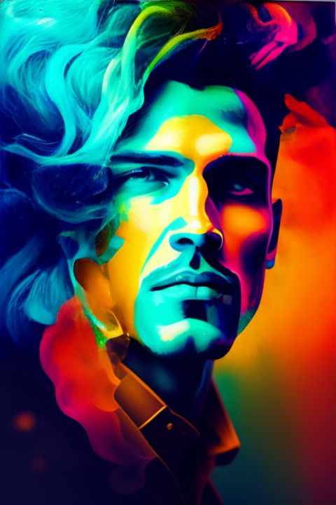 Colored Portrait Celebrating man - Creative Hub - Drawings ...