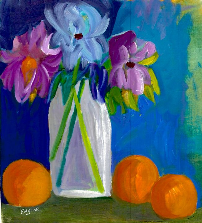 Floral Still Life With Oranges - Late To Bloom Art - Paintings & Prints ...