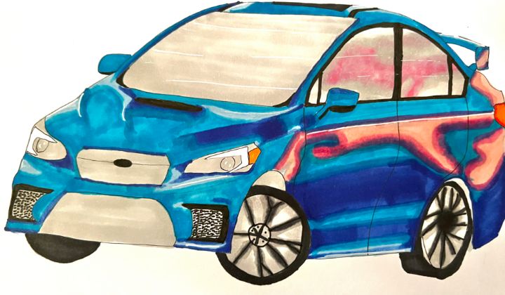Blue car - Miss Alaneous - Drawings & Illustration, Vehicles ...