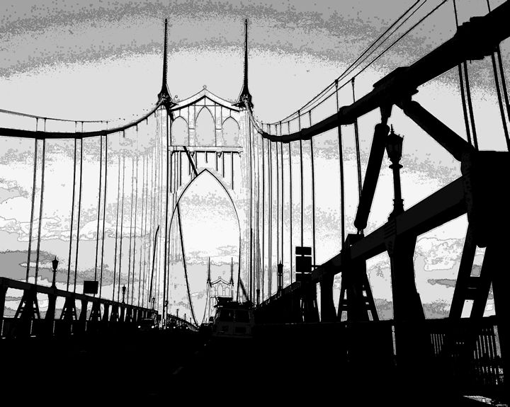 St. Johns Bridge Portland Oregon - ANM ART - Digital Art, Buildings ...