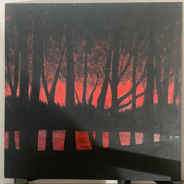 Red reflections on lake - RR Acrylic Original Canvas Paintings ...
