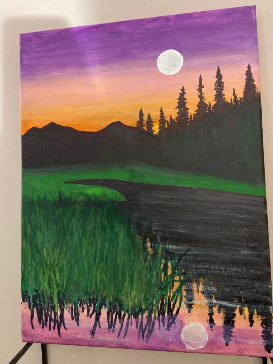 Landscape reflection at dusk - RR Acrylic Original Canvas Paintings ...