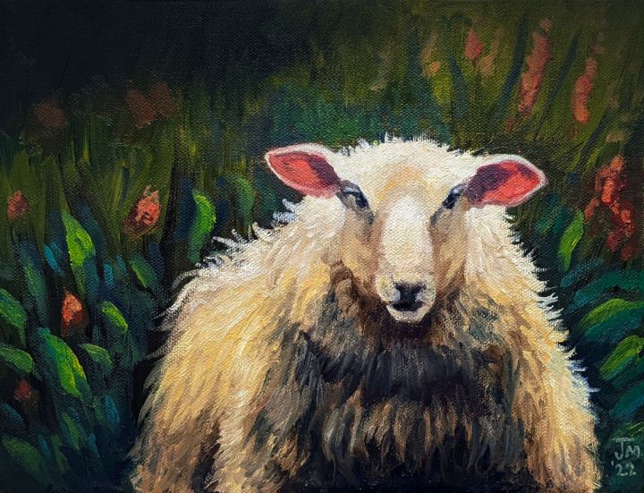 Sheep in Field - Jmerkt Fine Art - Paintings & Prints, Animals, Birds ...