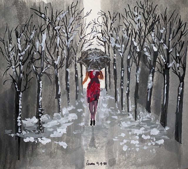 Lady with umbrella (winter scenery) - Monvis - Drawings & Illustration ...