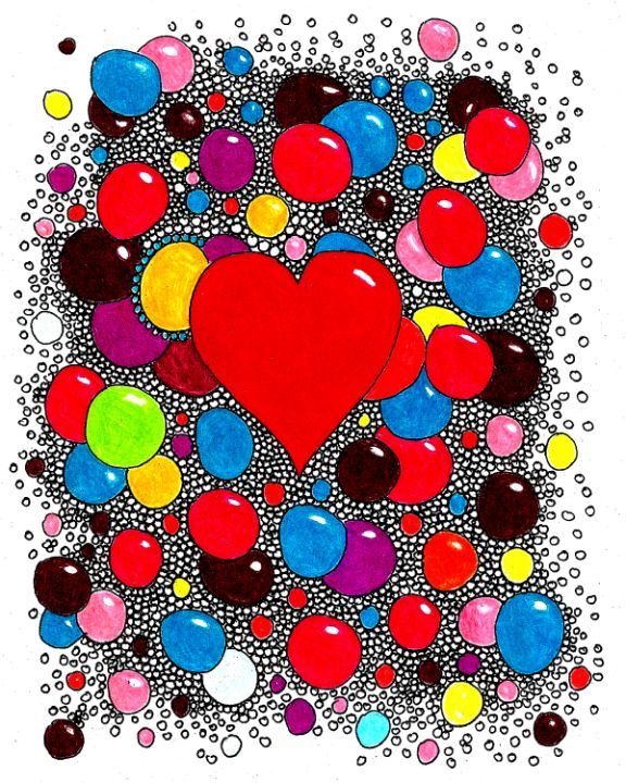 Hearts and Bubbles Collage Art - A Brush with the Past - Drawings ...