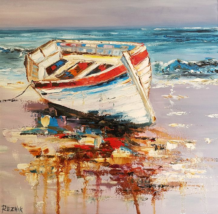 Boat 30*30*1 cm - Anna Reznik Art - Paintings & Prints, Landscapes ...