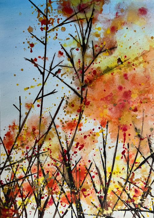 Birds in tree- Autumn - Emma Carter Art Stuff - Paintings & Prints ...