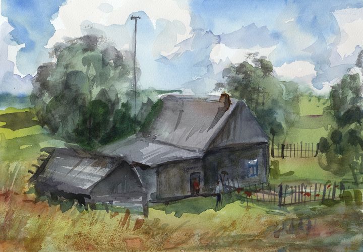 Old russian village house - IRIKA - Paintings & Prints, Landscapes ...