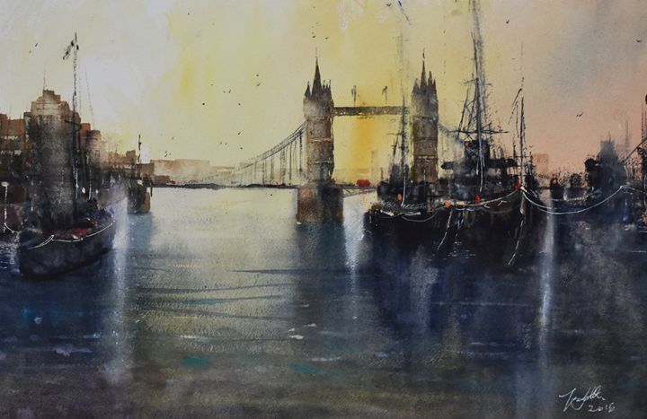 The Tower and The Thames - Tony White Watercolour - Paintings & Prints ...