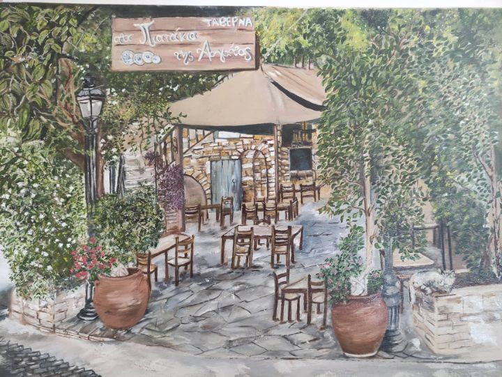 Asgata Village tavern Cyprus, in oil - Lesley - Paintings & Prints ...