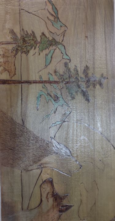 Wolves and moon - Pyrography by Naomi - Drawings & Illustration ...