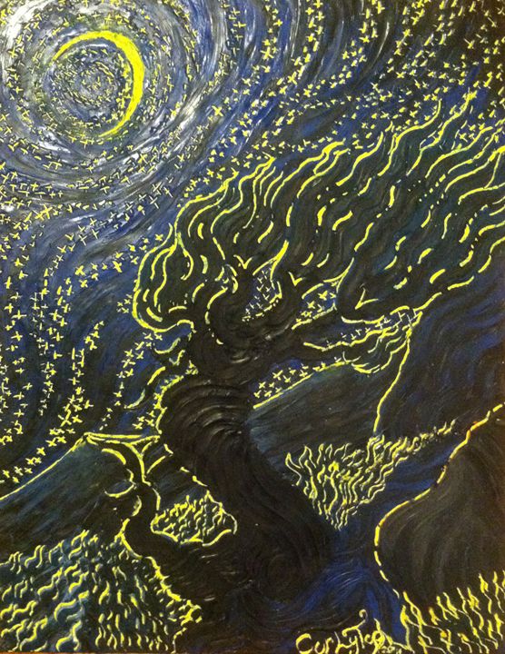 Starry Night Tree - CurlyArt - Paintings & Prints, Landscapes & Nature ...